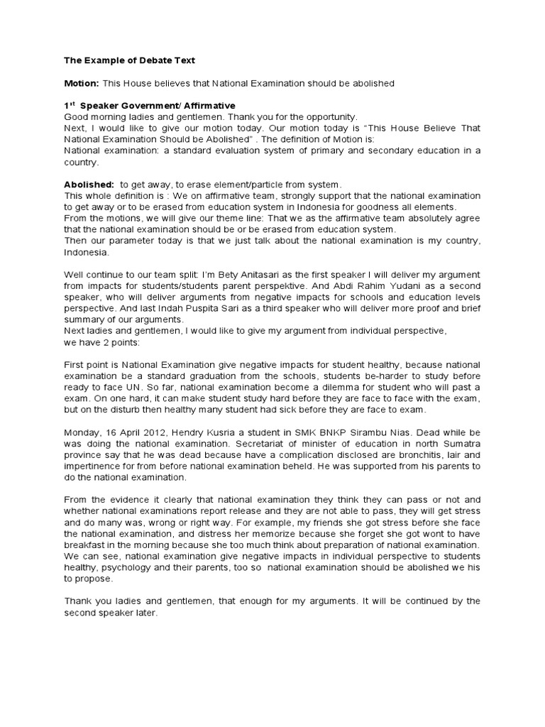 The Example of Debate Text | PDF | Multiple Choice