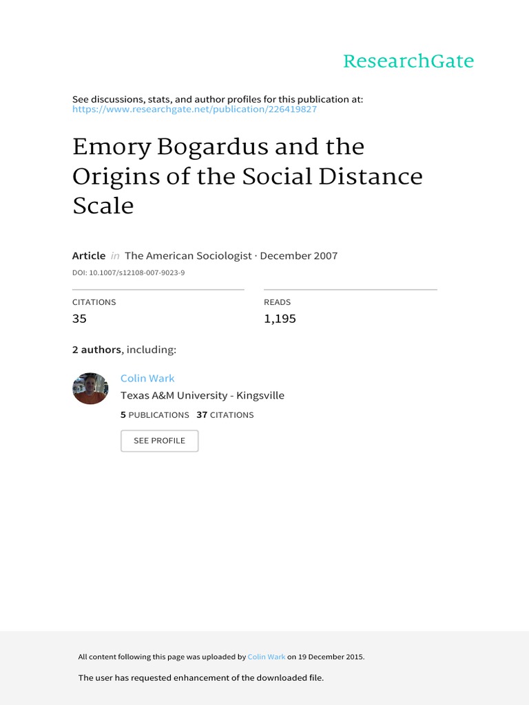 Emory Bogardus and The Origins of The Social Distance Scale | PDF ...