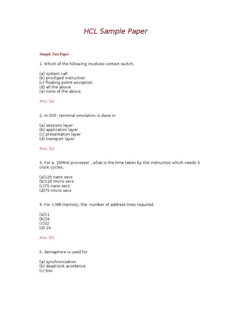 HCL Sample Paper | PDF | C (Programming Language) | Array Data Type