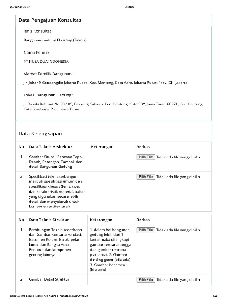 SIMBG Data Gambar Dan Spesifikasi | PDF