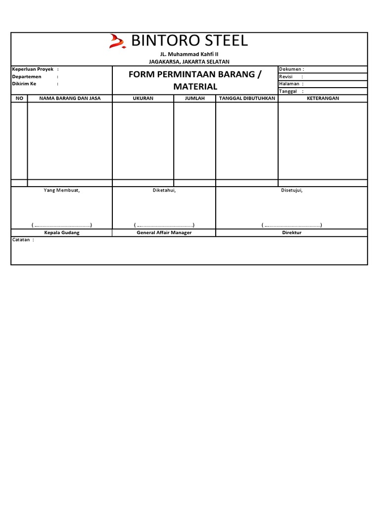 Form Permintaan Material | PDF