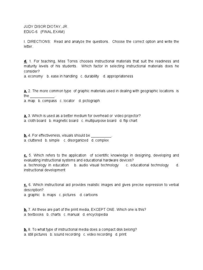 Final Exam in Educ 6 | PDF | Educational Technology | Teachers