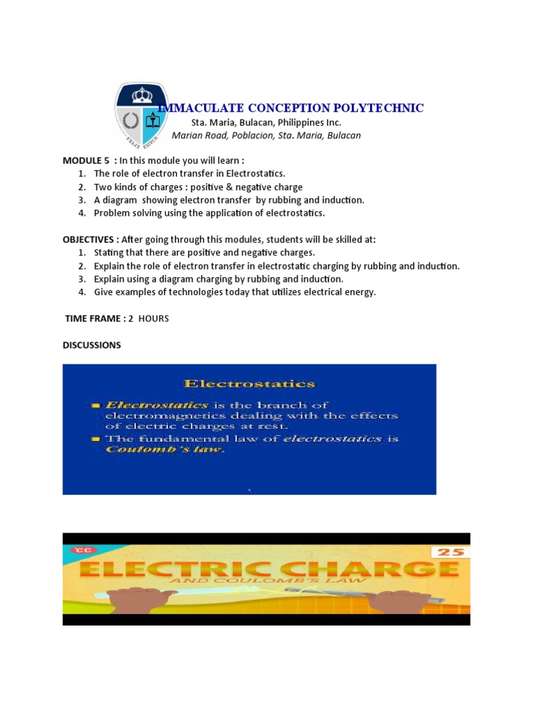 Module 5 Electrostatics | PDF | Electric Charge | Electron