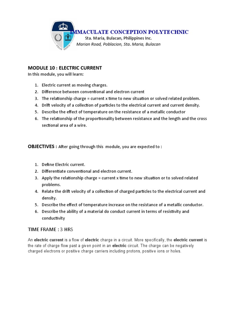 Electric Current Module: Concepts & Problems | PDF | Electric Current ...