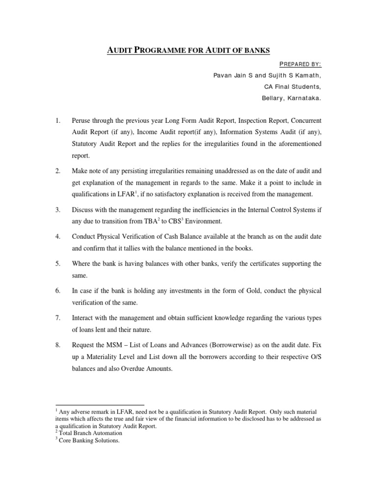 Bank Audit Programme Overview | PDF | Debits And Credits | Audit