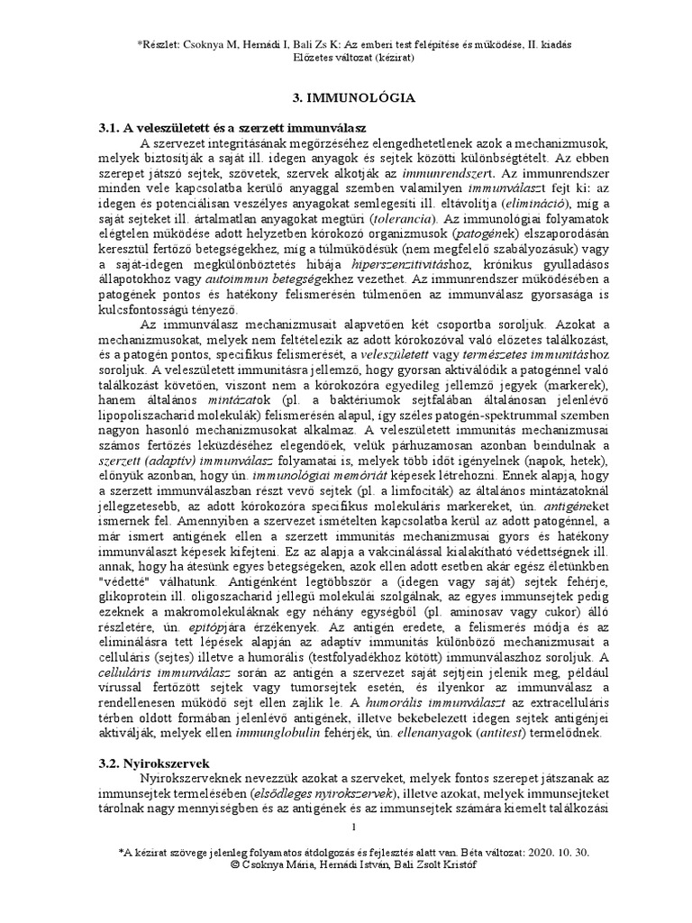 CSHB 3 Fejezet Immunologia UJ | PDF