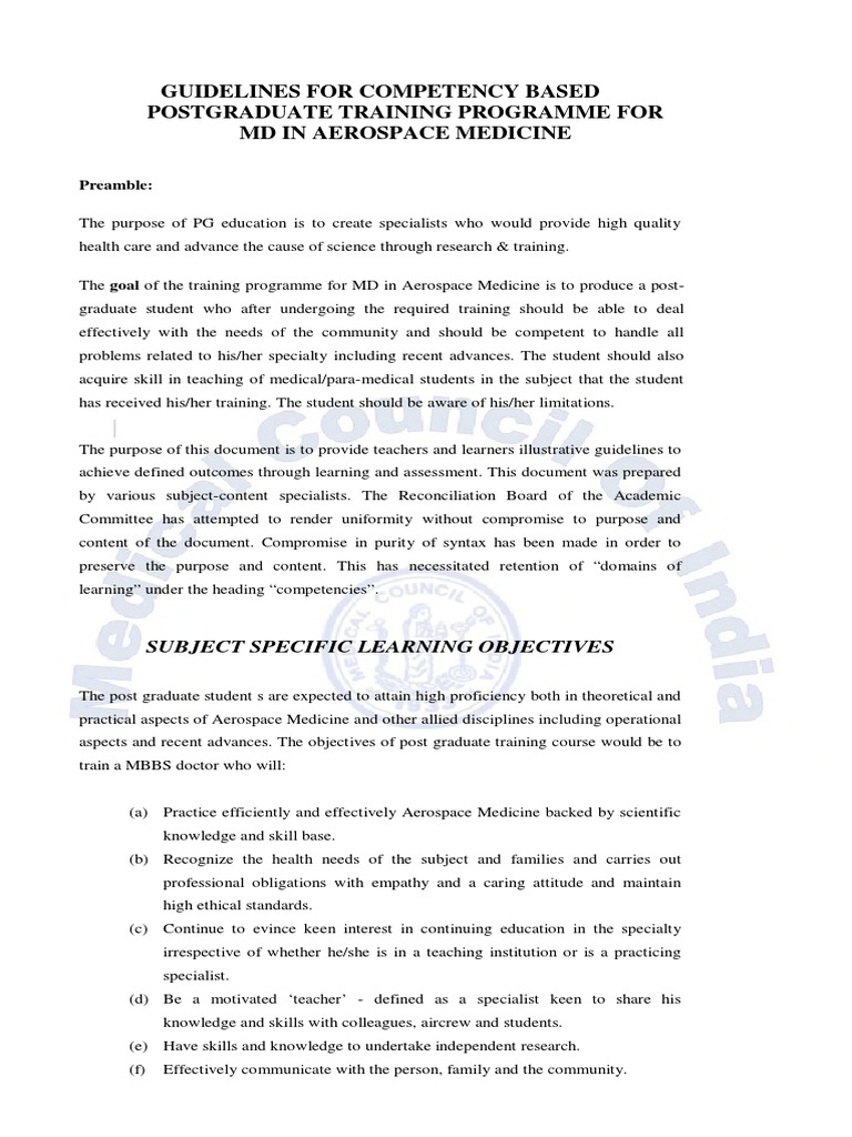 MD in Aerospace Medicine Competency Guidelines | PDF | Postgraduate Education | Doctor Of Medicine