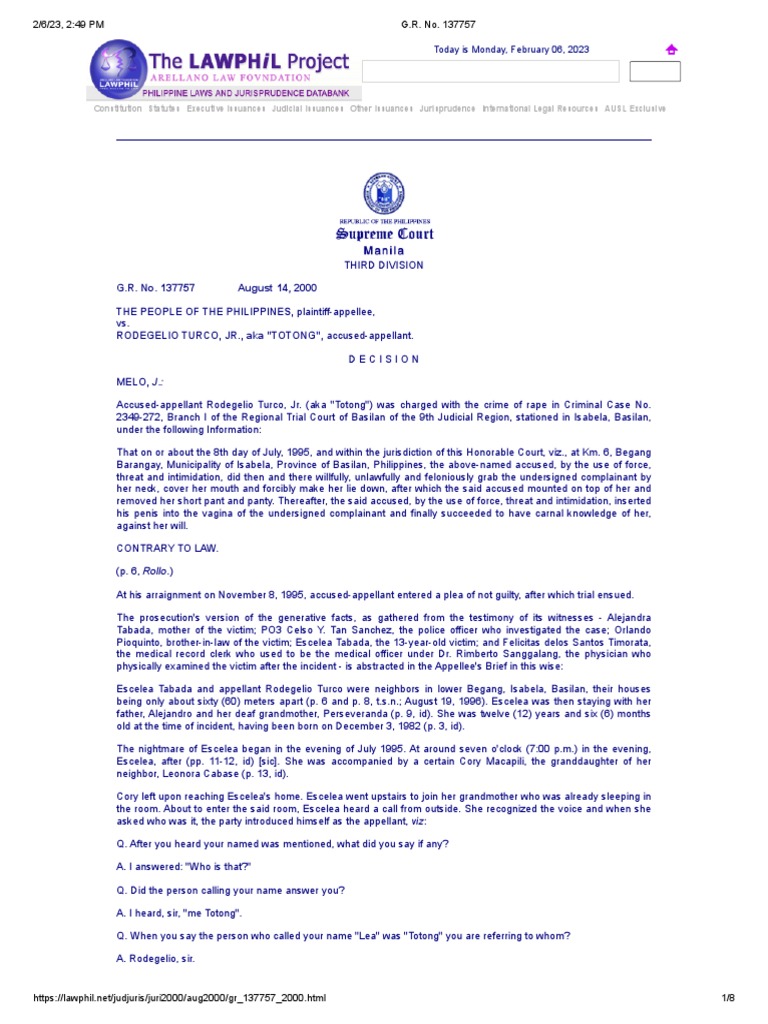 G.R. No. 137757 People v. Turco | PDF | Evidence (Law) | Witness