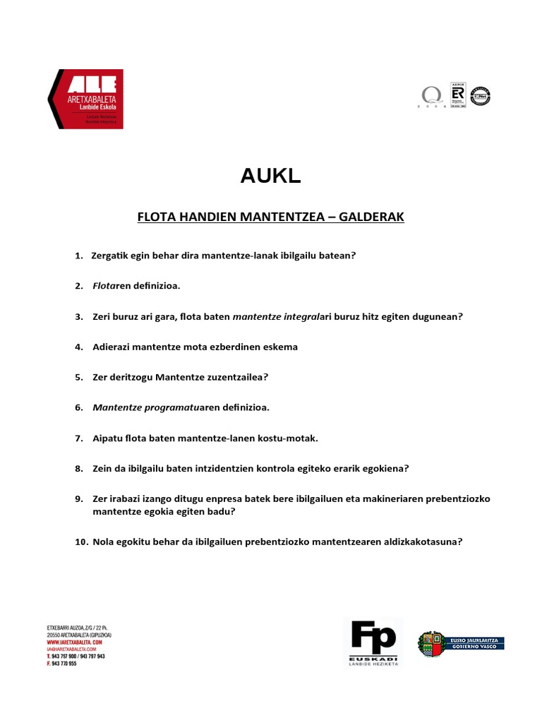 Floten Mantentzea - Galdetegia | PDF