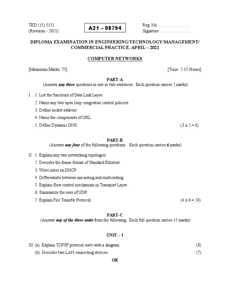 TED (15) 5151 QP | PDF | Computer Network | Internet Protocol Suite