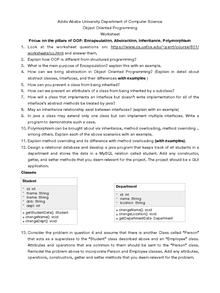 OOP Worksheet | PDF | Method (Computer Programming) | Class (Computer ... OOP Worksheet | PDF | Method (Computer Programming) | Class (Computer ...