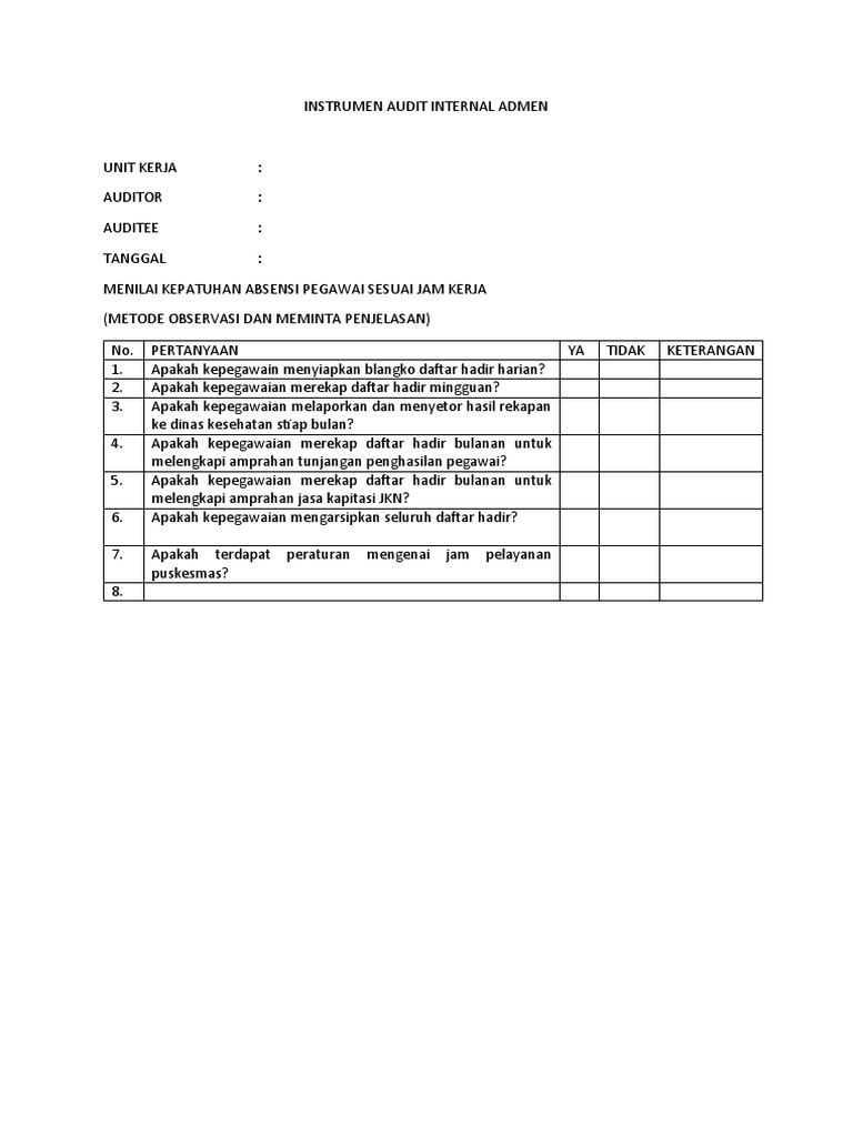 Instrumen Audit Internal Admen | PDF