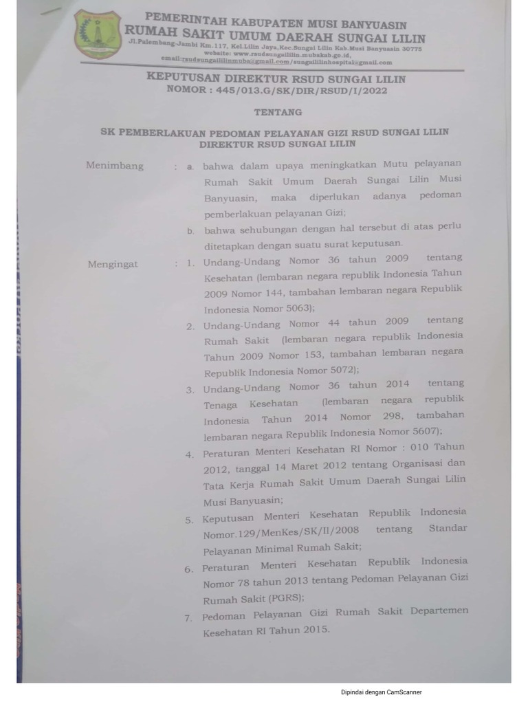 SK Pedoman Pelayanan Gizi | PDF