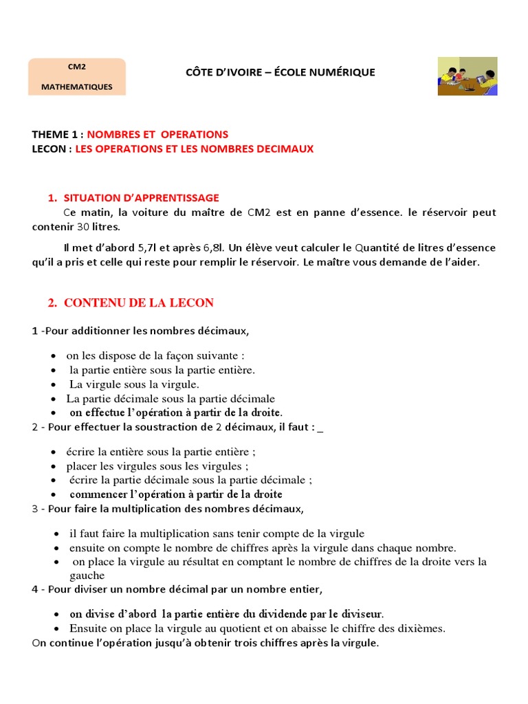 02-CM2-MATH-T1-LES NOMBRES Decimaux | PDF | Nombre | Division