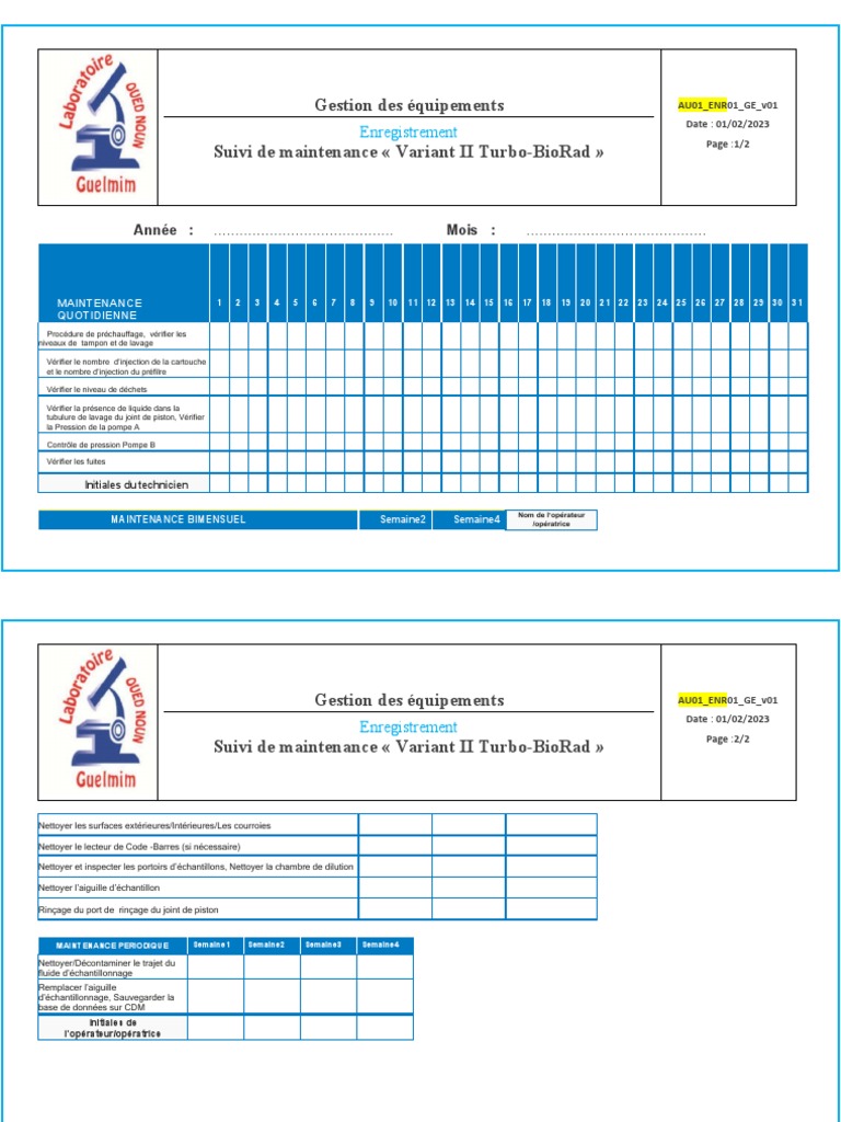 Suivi de maintenance Variant II Turbo-BioRad | PDF