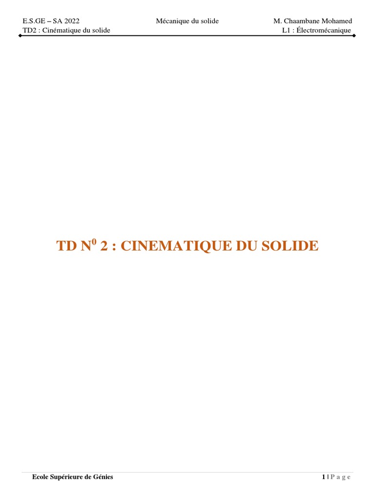 TD2 Cinématique Du Solide (2022) | PDF