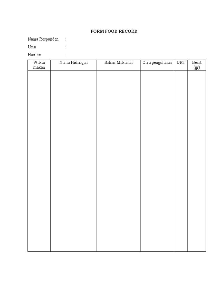 Form Food Record | PDF