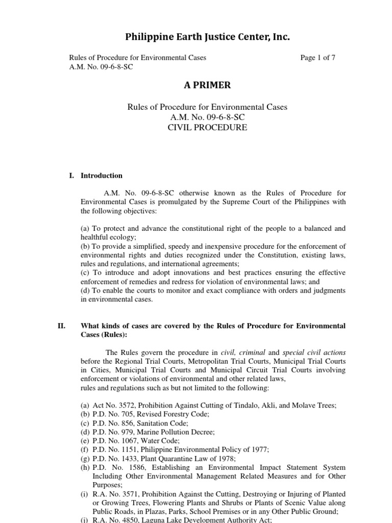Rules of Procedure For Envi Cases - Primer | PDF | Lawsuit | Pleading