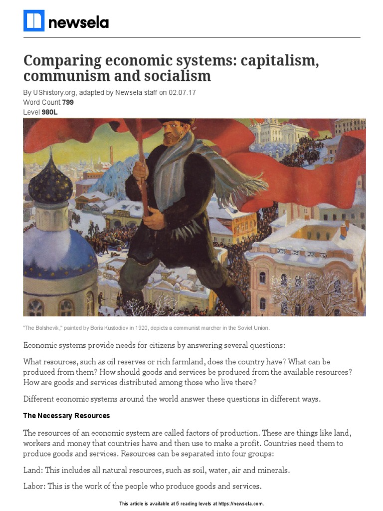 Comparing Economic Systems - Quiz Answer Key | PDF | Capitalism | Socialism