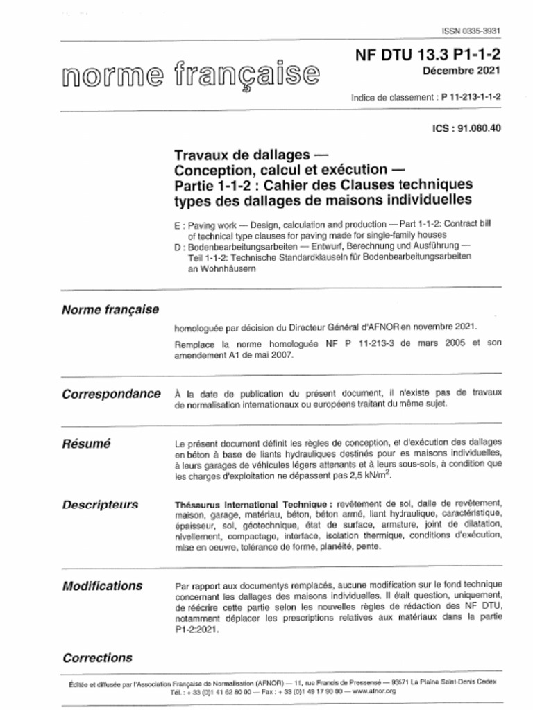 DTU 13-3 Partie 1-1-2 Décembre 2021 | PDF