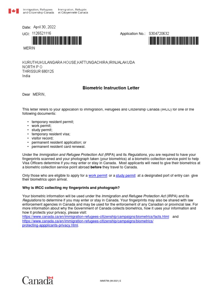 Biometric Collection Letter | PDF | Cultural Globalization | National ...