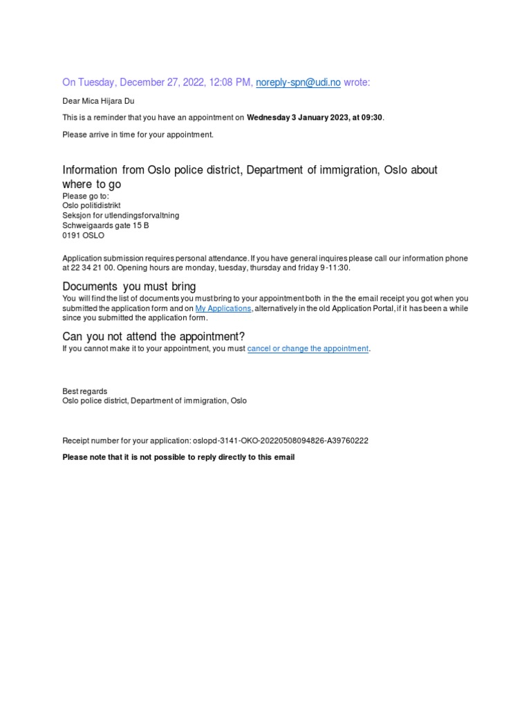 Immigration Appointment Reminder | PDF