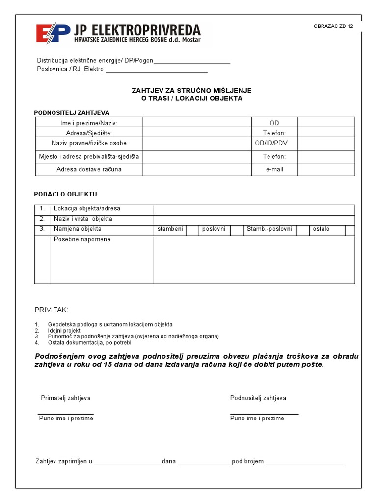 ZD 12 Zahtjev Za Strucno Misljenje o Lokaciji | PDF