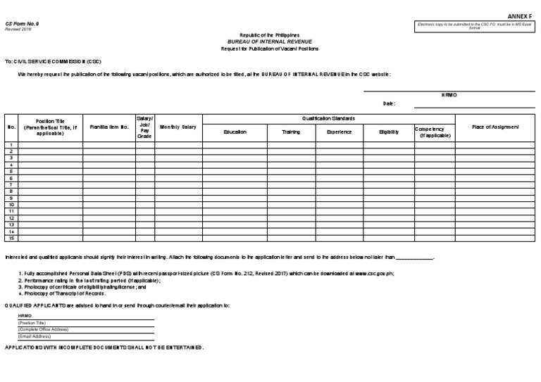 BIR Vacant Positions Publication Request | PDF