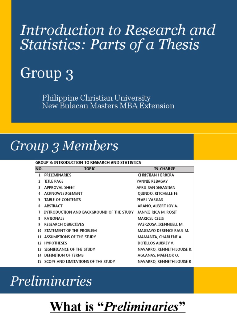 Group 3 - Introduction To Research and Statistics (Parts of A Thesis ...