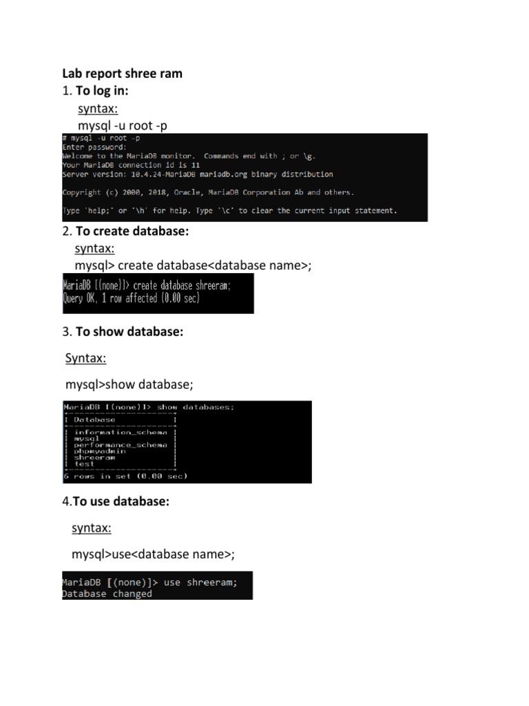 Lab Report On Creating Manipulating And Querying Tables In Mysql Database Pdf Table 