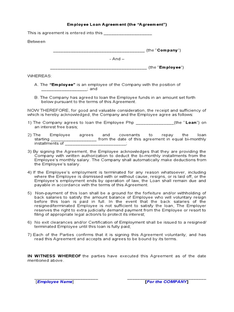 Employee Loan Agreement Template | PDF | Loans | Employment