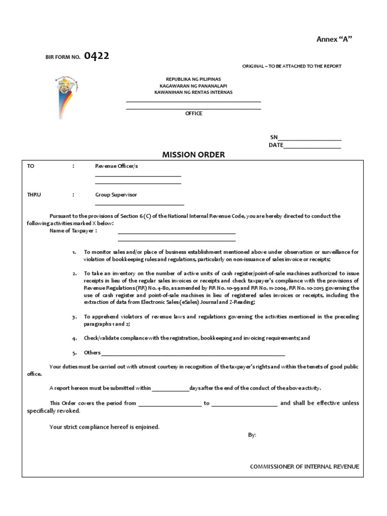 Mission Order (Rmo 15-2018) | PDF