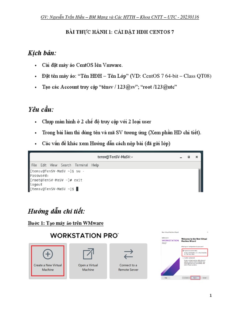 HD Lab 1 - Cài đặt HĐH CentOS 7 | PDF