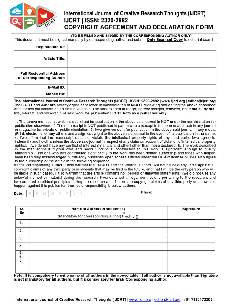 IJCRT CopyrightTransferForm | Download Free PDF | Copyright | Public Sphere