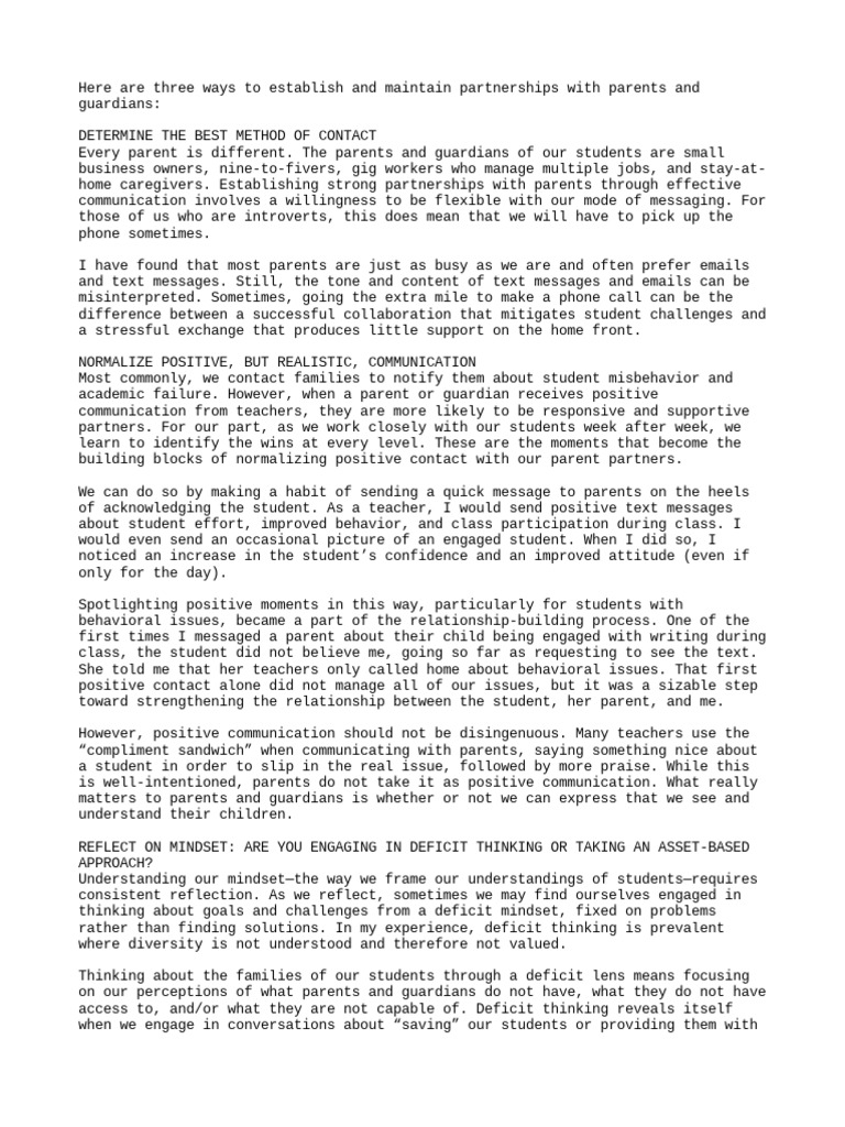 Partnering With Parents For Students Success | PDF | Mindset | Thought