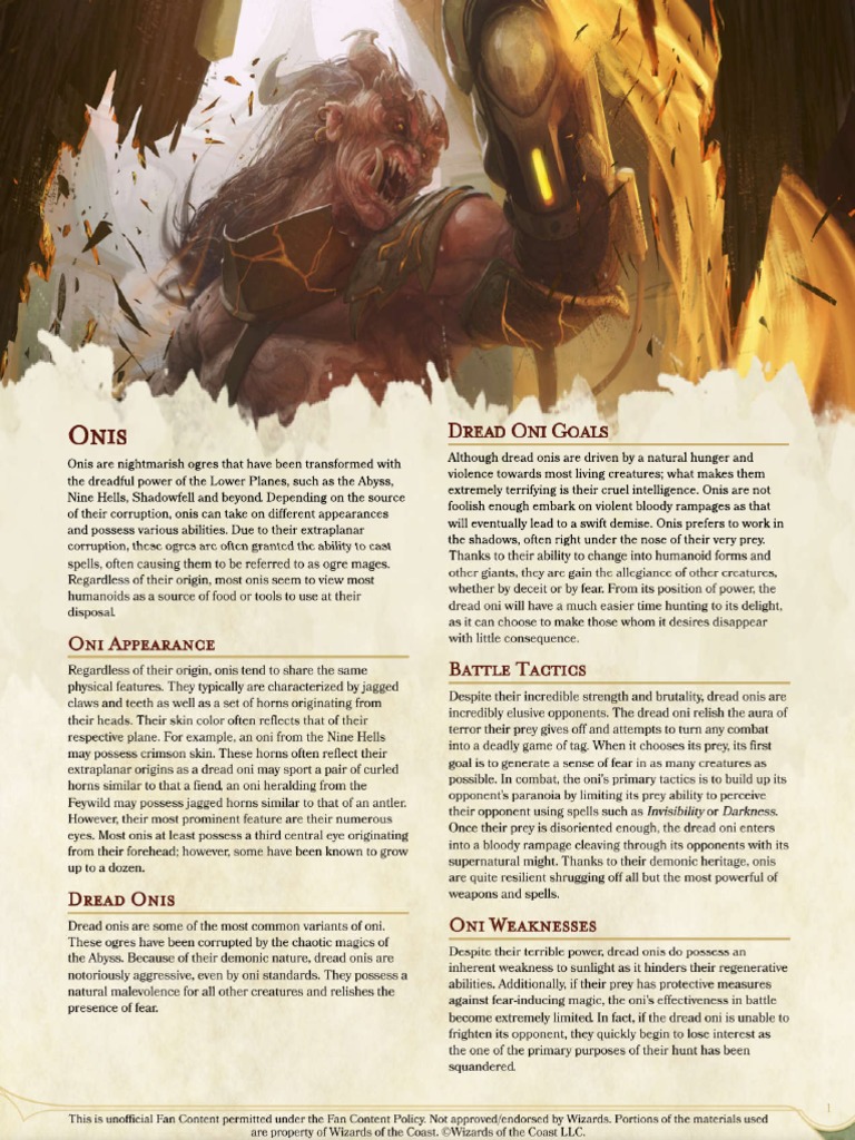 Dread Onis - GM Binder | PDF
