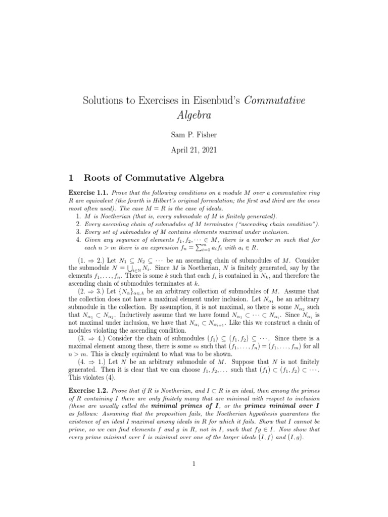 Gtm150 Commutative Algebra Solutions-2 | PDF | Ring (Mathematics ...