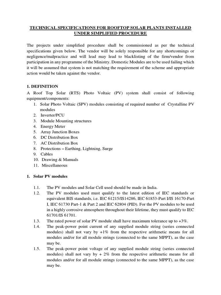 Technical Specifications NP | PDF | Photovoltaics | Photovoltaic System