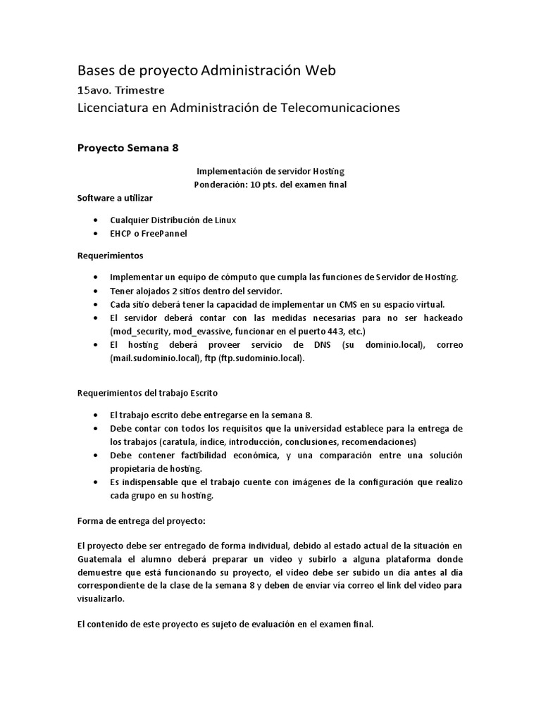 Bases Proyecto Admon Web | PDF | Internet | Servidor (Computación)