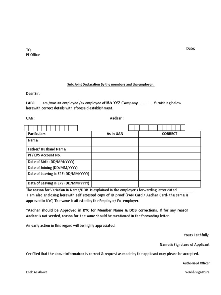 Joint Declaration Format | PDF