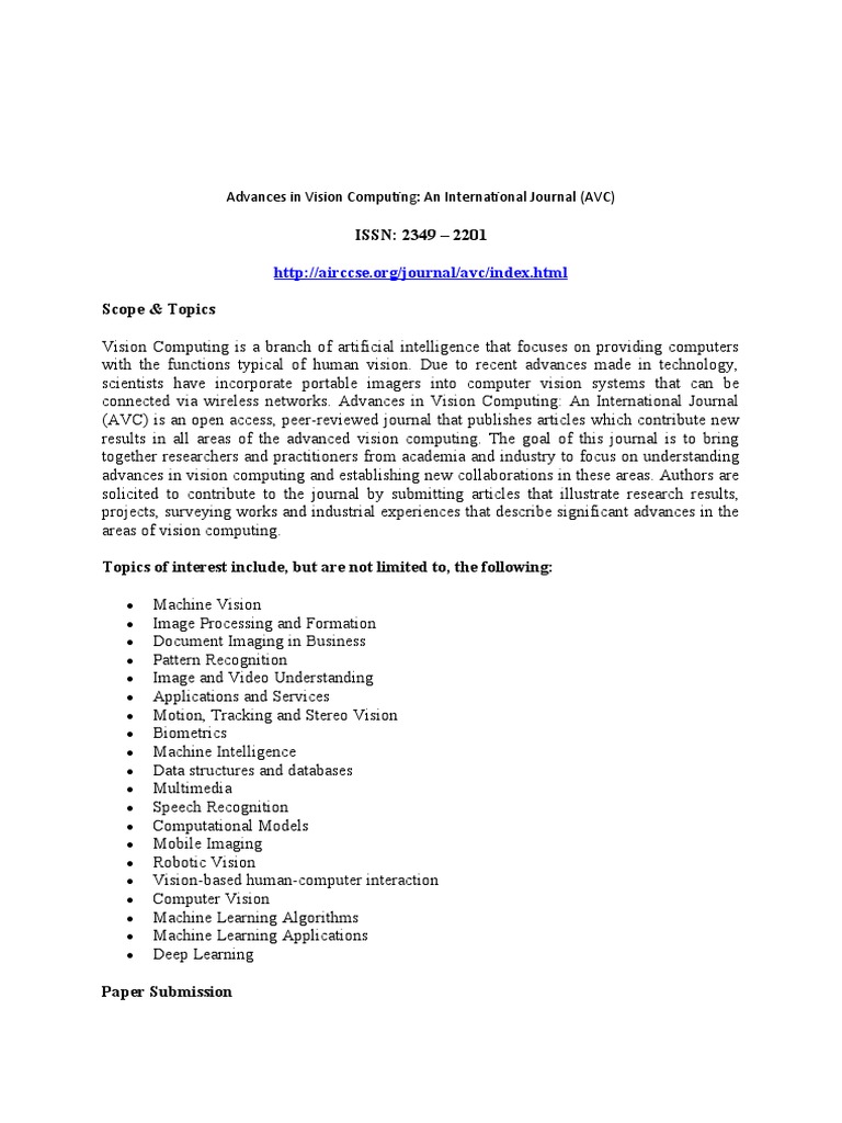 Advances in Vision Computing: An International Journal (AVC) | PDF