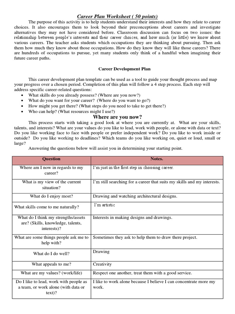 Career Development Plan Worksheet | PDF | Goal | Thought