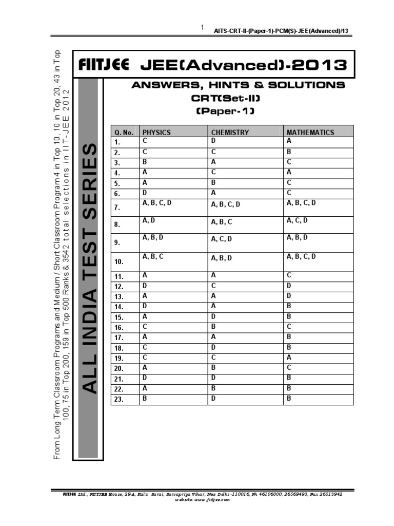Fiitjee: JEE (Advanced) - 2013 | PDF