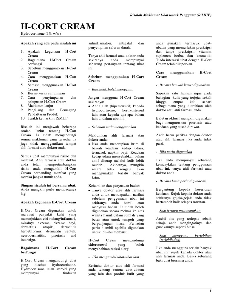 H-Cort Cream Hydrocortisone HOE PHARMACEUTICALS SDN BHD 19jun2017 BM | PDF