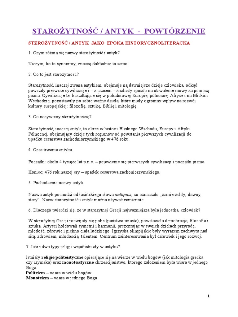 Antyk Powtórzenie | PDF