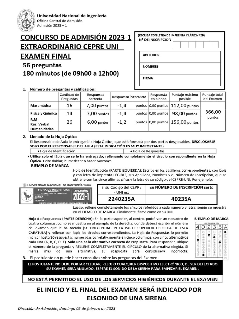 Examen Final CepreUNI 2023-I (05-02-2023) ) | PDF Examen Final CepreUNI 2023-I (05-02-2023) ) | PDF