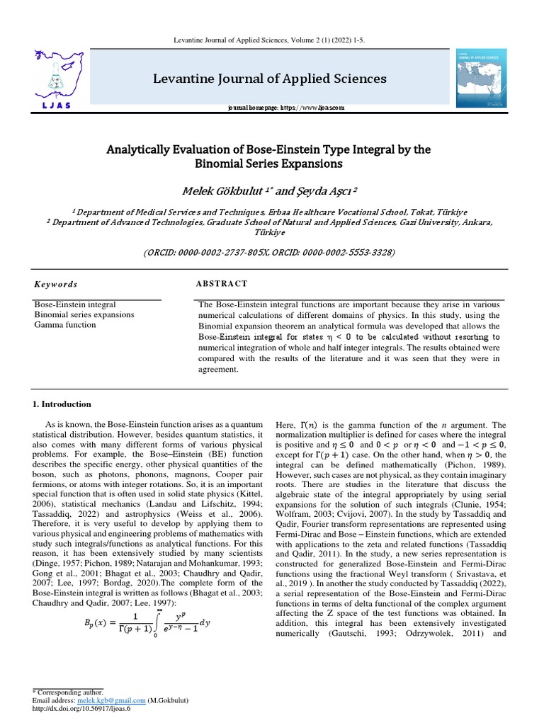 Analytically Evaluation of Bose-Einstein Type Integral | PDF | Integral ...