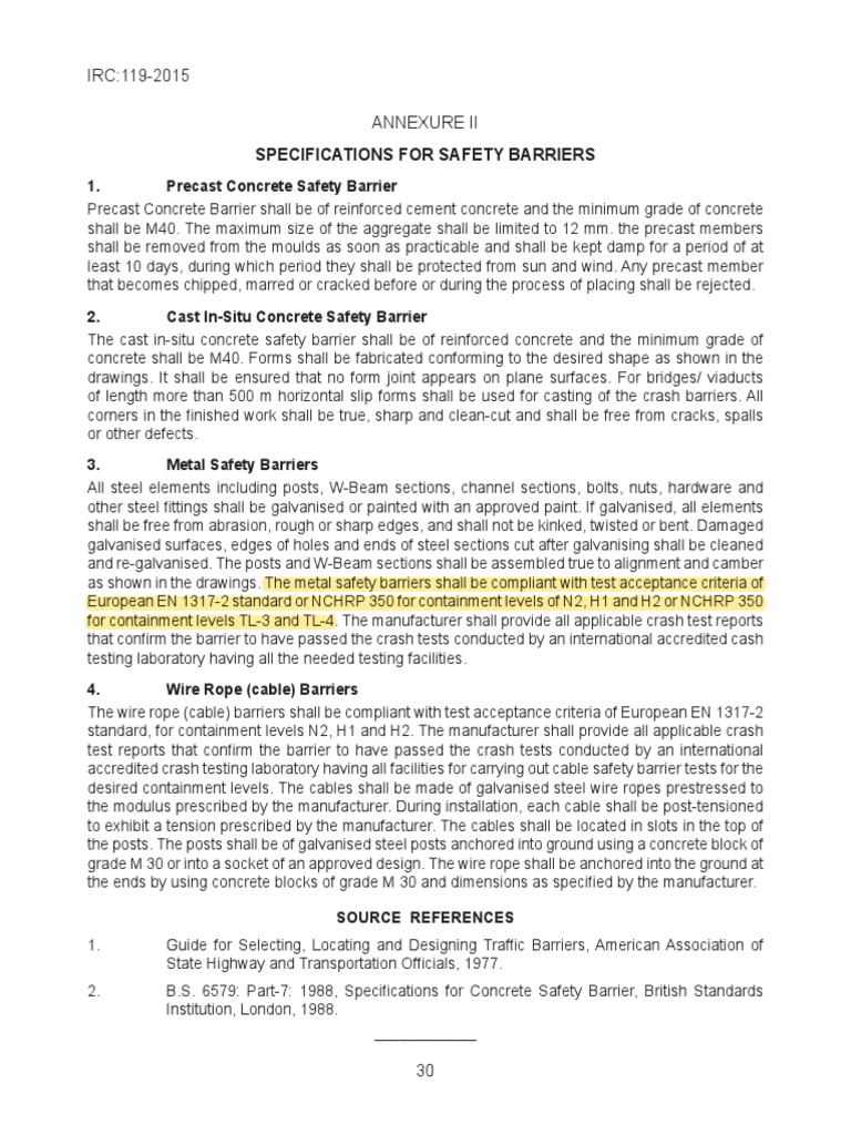 IRC:119-2015 Safety Barrier Specs | PDF | Concrete | Prestressed Concrete