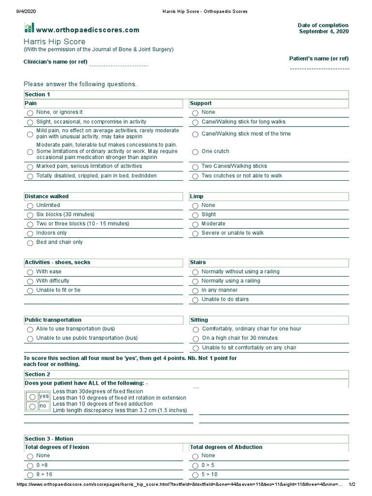 Harris Hip Score Assessment Guide | PDF | Anatomical Terms Of Motion | Hip
