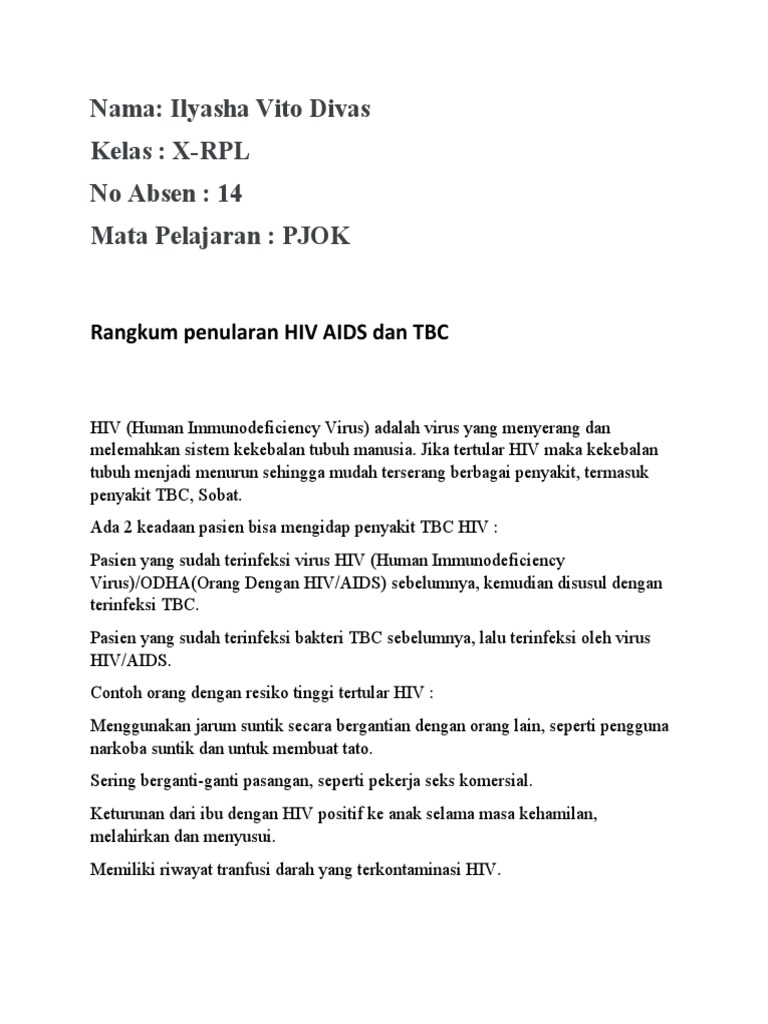 Ilyasha Vito Divas - X-RPL Rangkum Penularan HIV AIDS Dan TBC | PDF